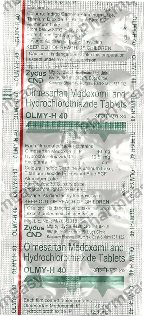 Olmy H 40mg Strip Of 10 Tablets: Uses, Side Effects, Price & Dosage ...