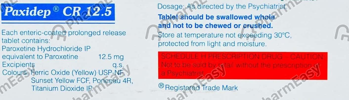 Paxidep Cr 12.5 MG Tablet (10): Uses, Side Effects, Price & Dosage ...