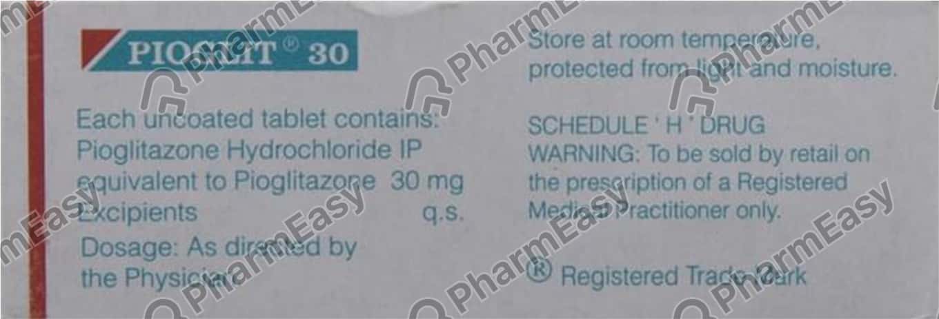 Pioglit 30 MG Tablet (10): Uses, Side Effects, Price & Dosage | PharmEasy