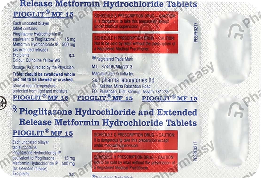 Pioglit Mf 15mg Strip Of 10 Tablets: Uses, Side Effects, Price & Dosage ...