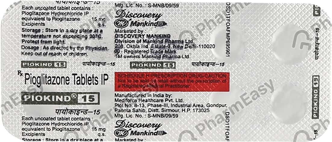 Piokind 15 MG Tablet (10): Uses, Side Effects, Price & Dosage | PharmEasy