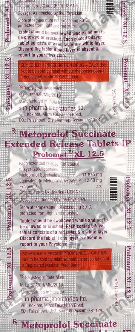 Prolomet Xl 12.5 MG Tablet (10): Uses, Side Effects, Price & Dosage ...