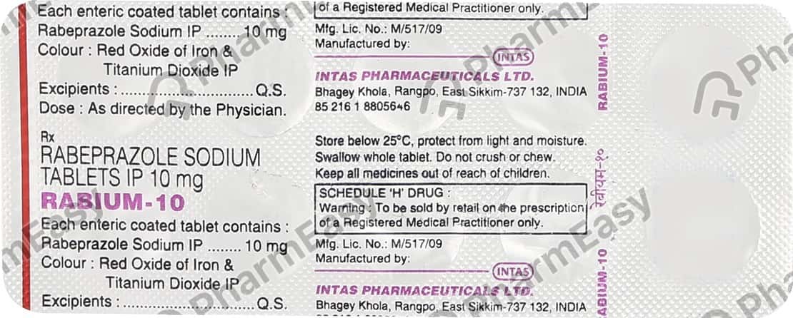 Rabium 10 MG Tablet (10): Uses, Side Effects, Price & Dosage | PharmEasy