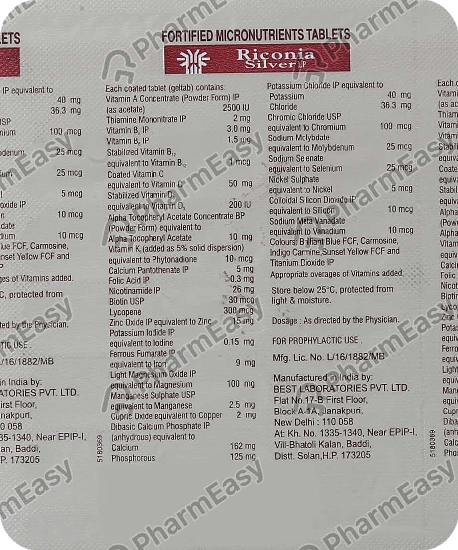 Riconia Silver Lp Strip Of 15 Tablets: Uses, Side Effects, Price ...
