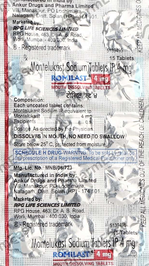 Romilast 4 MG Tablet (15): Uses, Side Effects, Price & Dosage | PharmEasy
