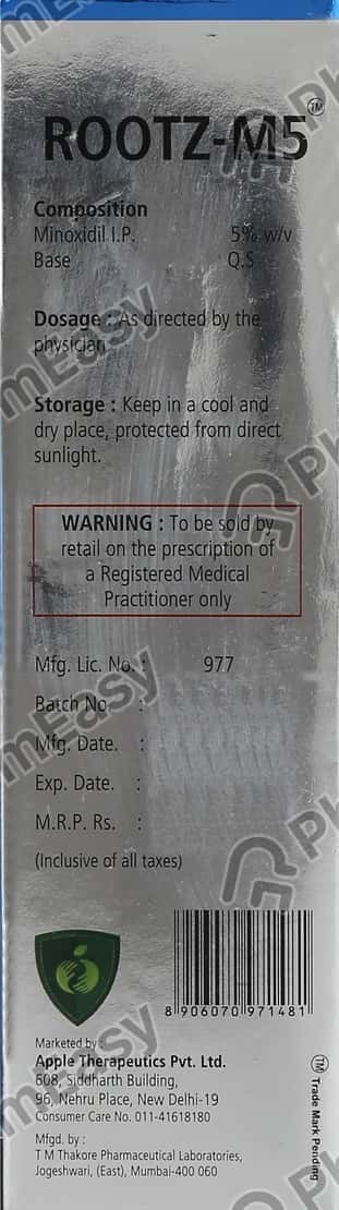 Rootz M5 5 %W/V Skin Solution (60): Uses, Side Effects, Price & Dosage ...