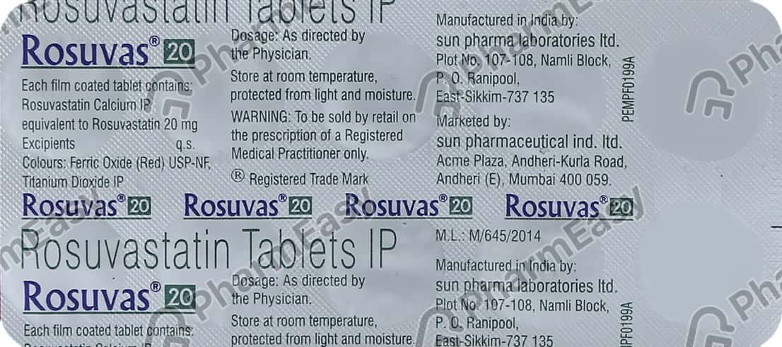 Rosuvas 20 MG Tablet (10): Uses, Side Effects, Price & Dosage | PharmEasy