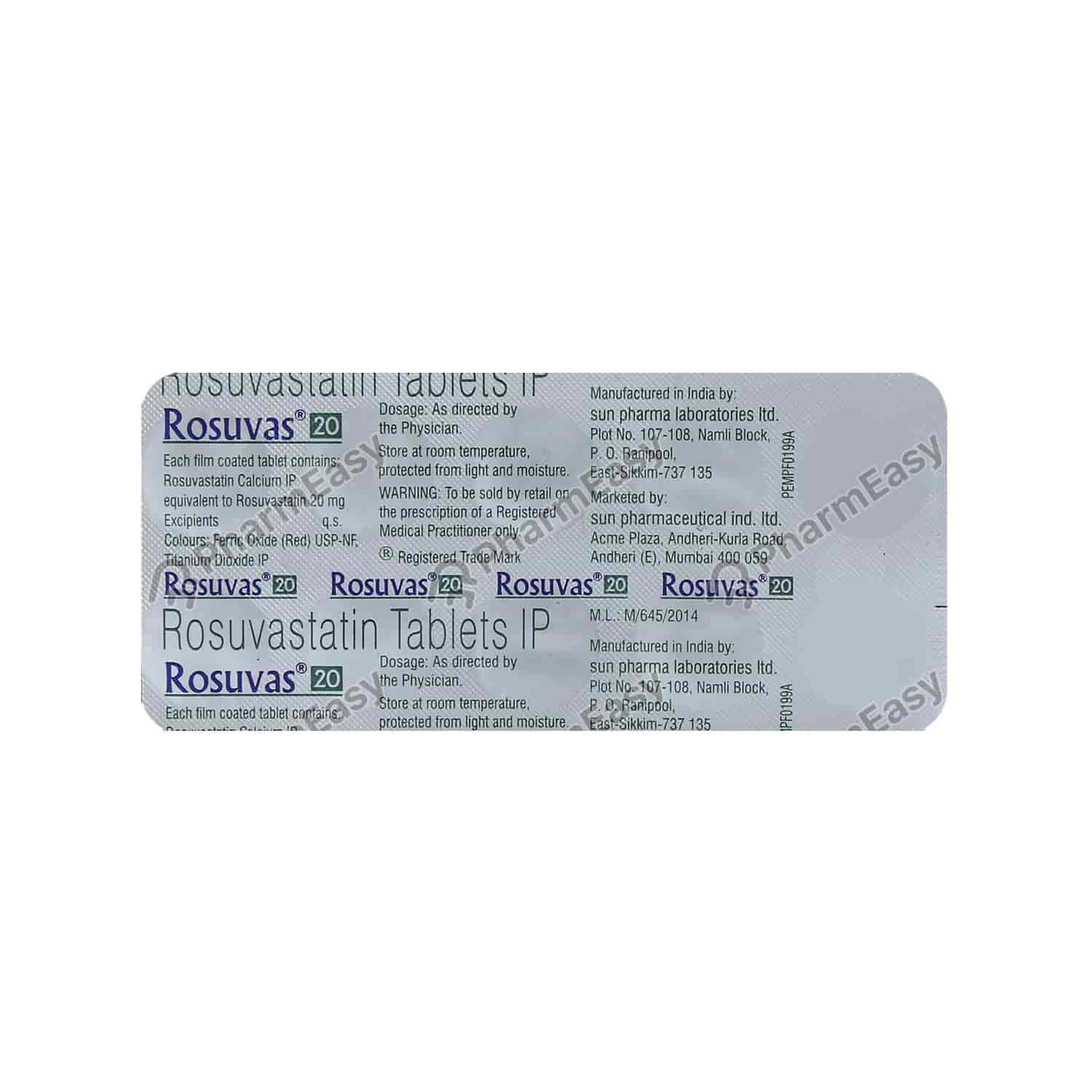 Rosuvas 20mg Tab 10'S - Uses, Side Effects, Dosage, Composition & Price ...