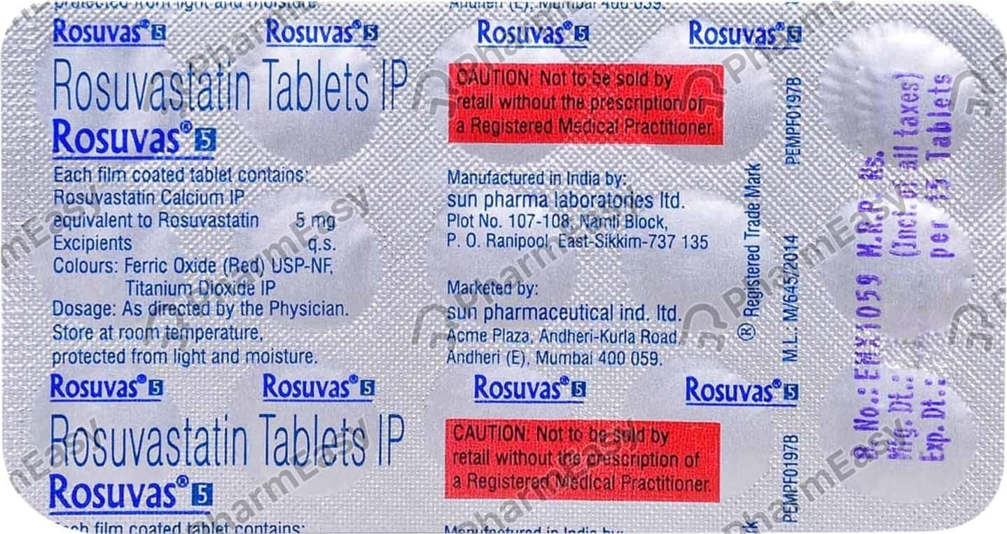 Rosuvas 5 MG Tablet (10): Uses, Side Effects, Price & Dosage | PharmEasy