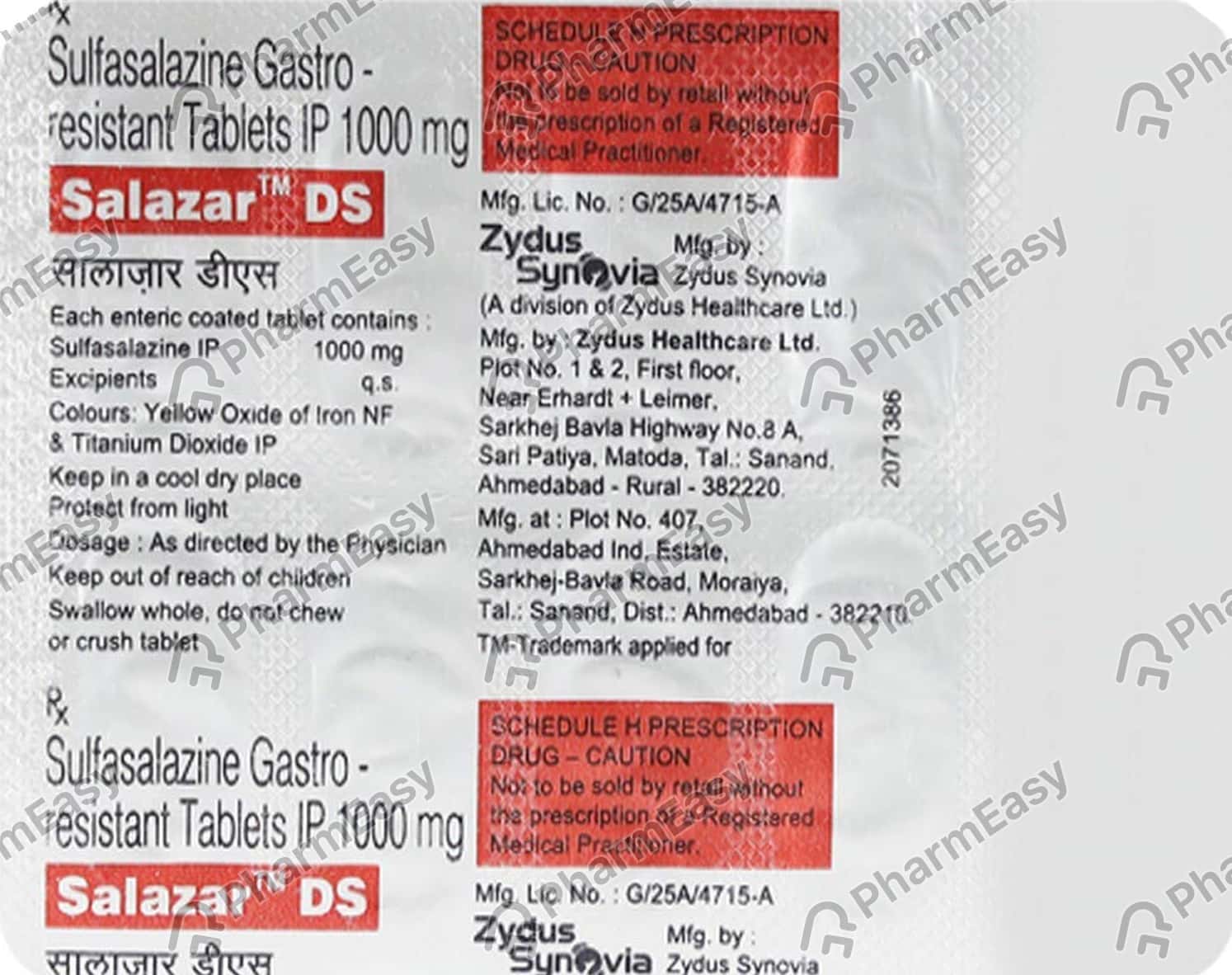 Salazar Ds 1000 MG Tablet (10): Uses, Side Effects, Price & Dosage ...
