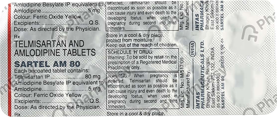 Sartel Am 80mg Strip Of 10 Tablets: Uses, Side Effects, Price & Dosage ...