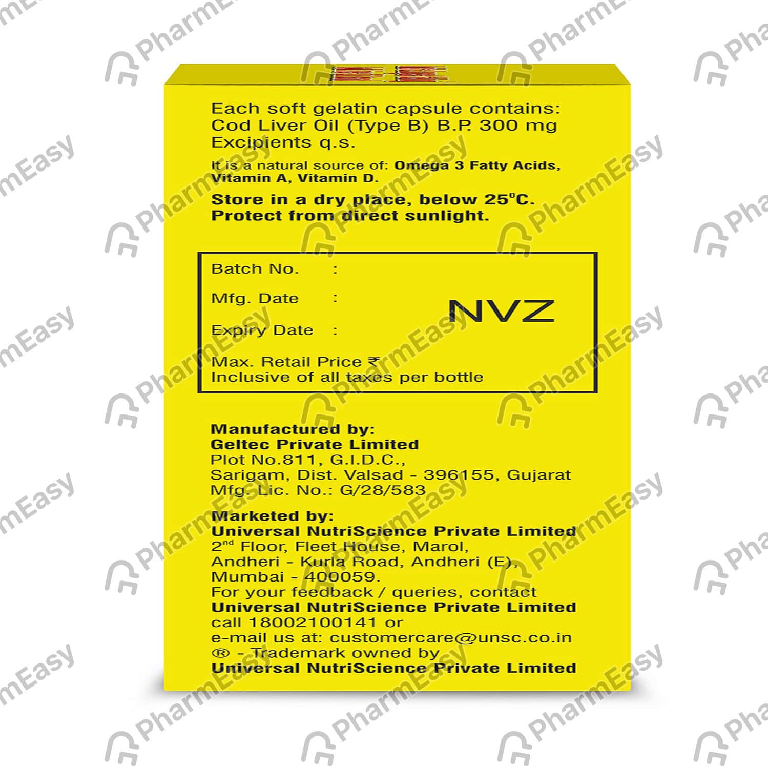 Buy SEACOD PURE COD LIVER OIL CAPSULES 300MG WITH OMEGA 3,VITAMIN A & D ...