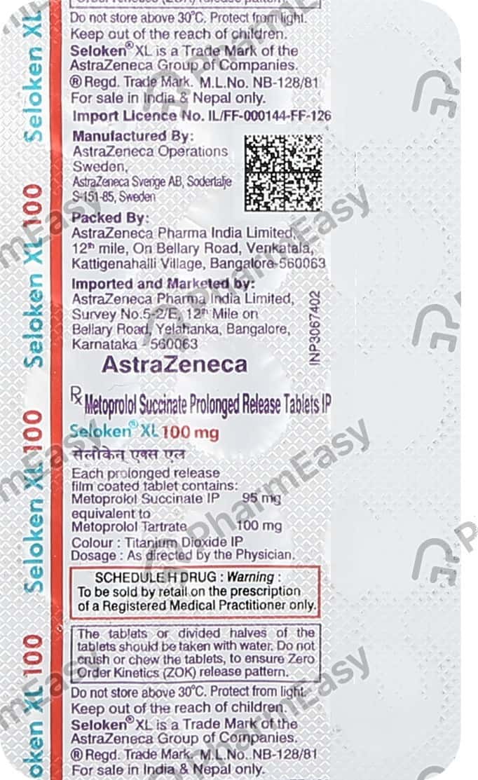 Seloken Xl 100 MG Tablet (15): Uses, Side Effects, Price, Dosage ...