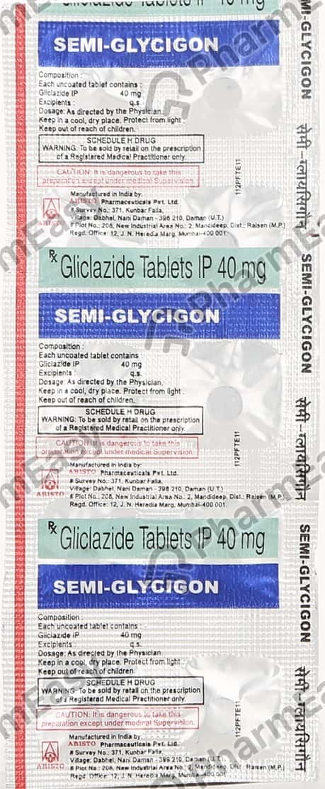 Semi Glycigon 40 MG Tablet (10): Uses, Side Effects, Price & Dosage ...