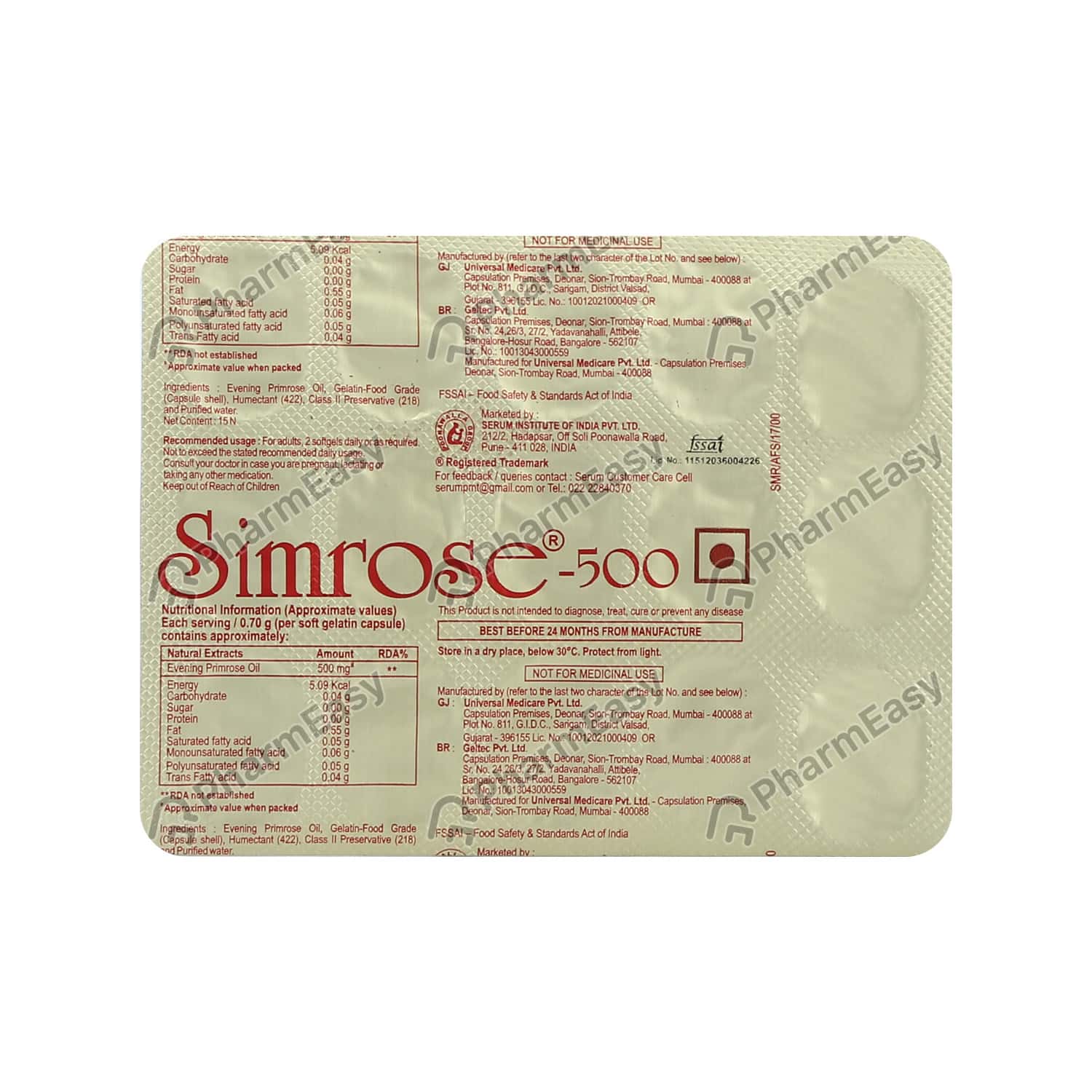 Buy Simrose 500 MG Capsule (15) Online at Flat 18% OFF* | PharmEasy