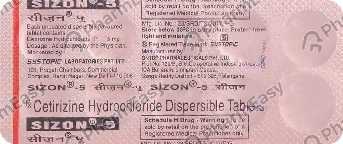 Sizon Dt 5 MG Tablet (10): Uses, Side Effects, Price, Dosage ...