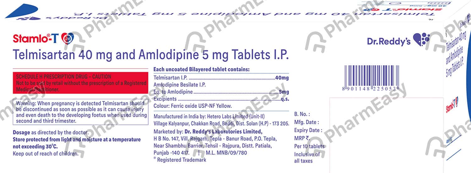 Stamlo T 40mg Strip Of 10 Tablets: Uses, Side Effects, Price & Dosage ...