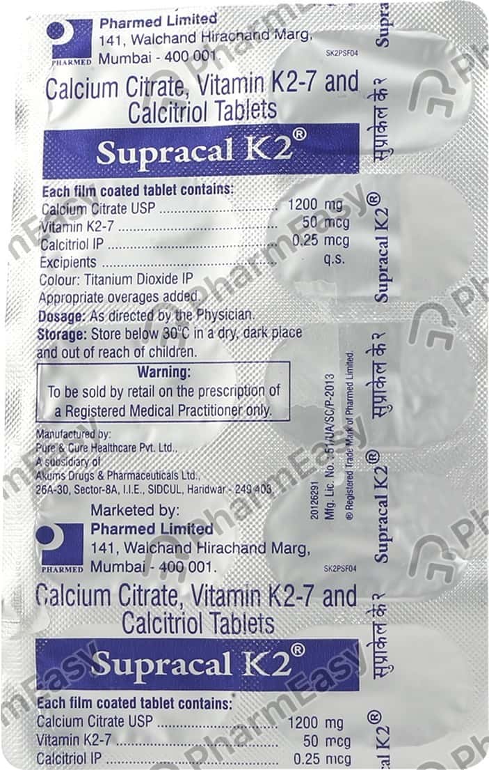 Supracal K2 Strip Of 10 Tablets: Uses, Side Effects, Price & Dosage ...