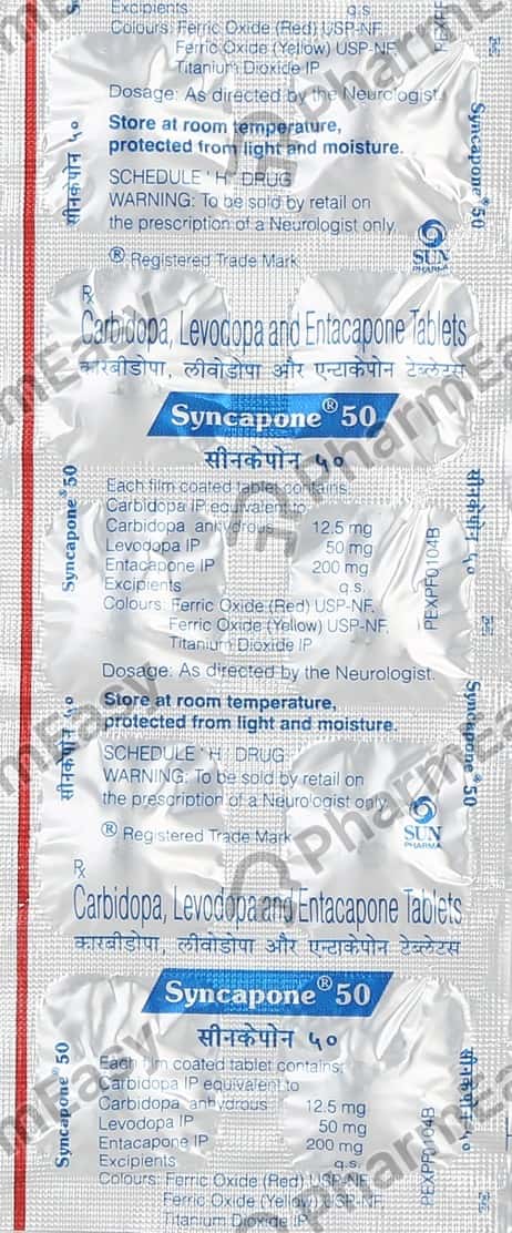 Syncapone 50mg Strip Of 10 Tablets: Uses, Side Effects, Price & Dosage ...