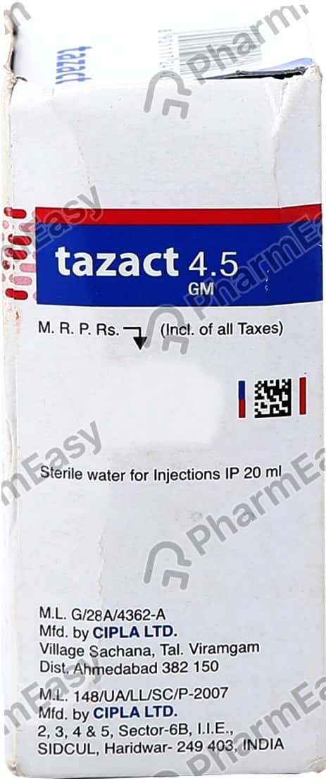 Tazact 4.5gm Dry Vial Of 1 Powder For Injection: Uses, Side Effects ...