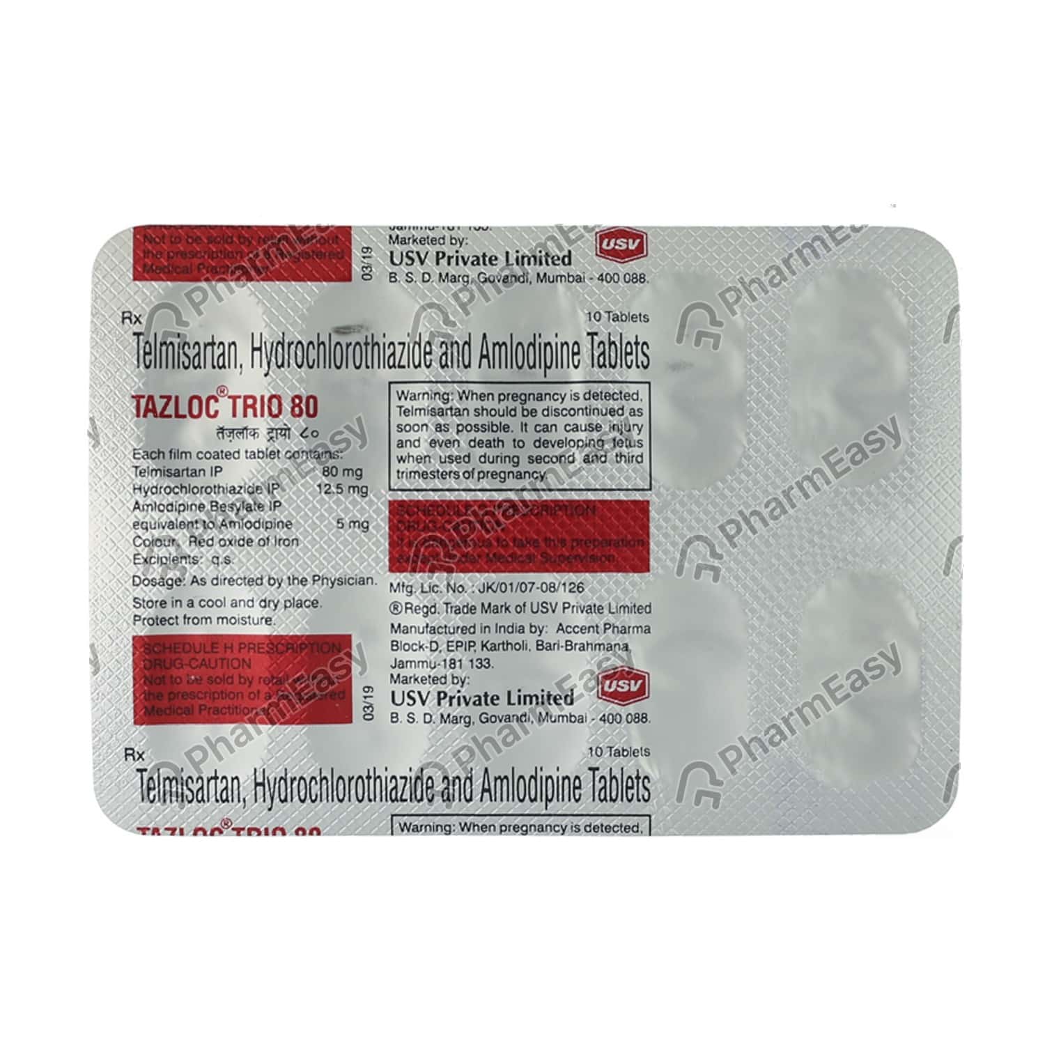 Buy Tazloc Trio 80mg Tablet Online at Flat 18% OFF* | PharmEasy