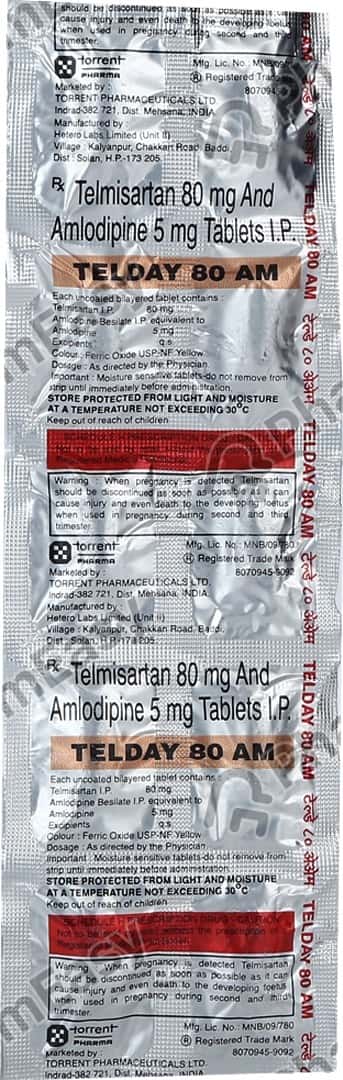 Telday Am 80mg Strip Of 10 Tablets: Uses, Side Effects, Price & Dosage ...