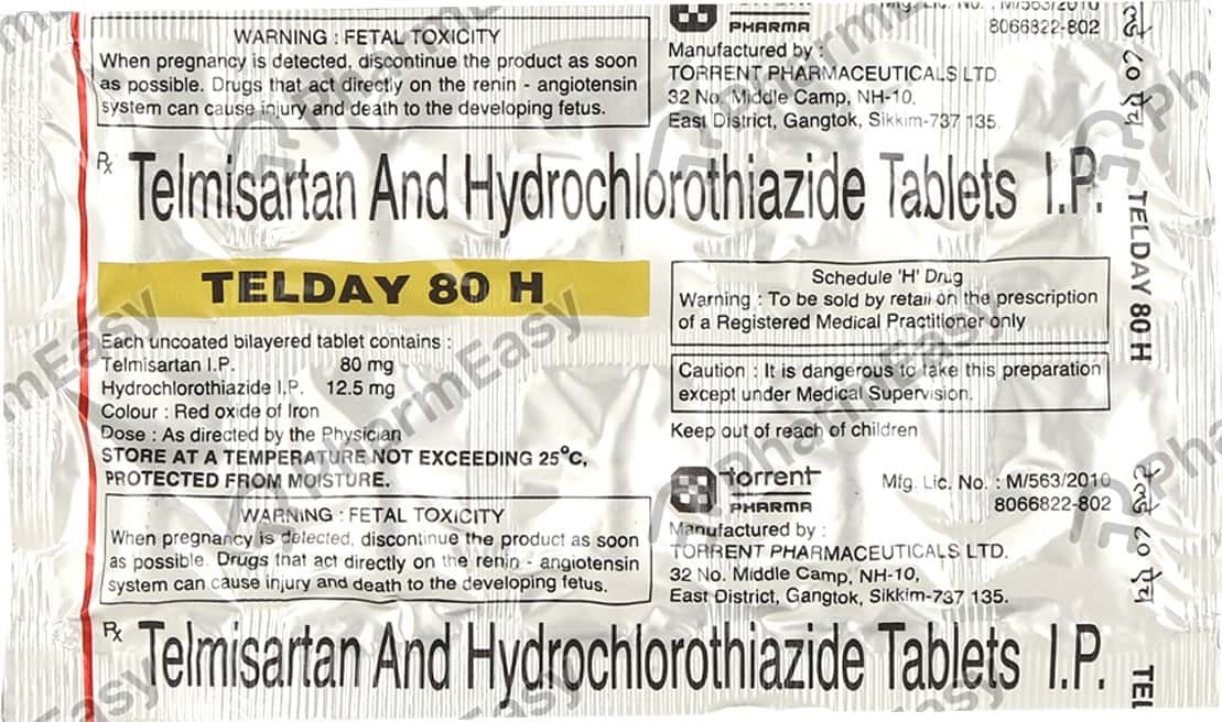Telday H 80mg Strip Of 10 Tablets: Uses, Side Effects, Price & Dosage ...