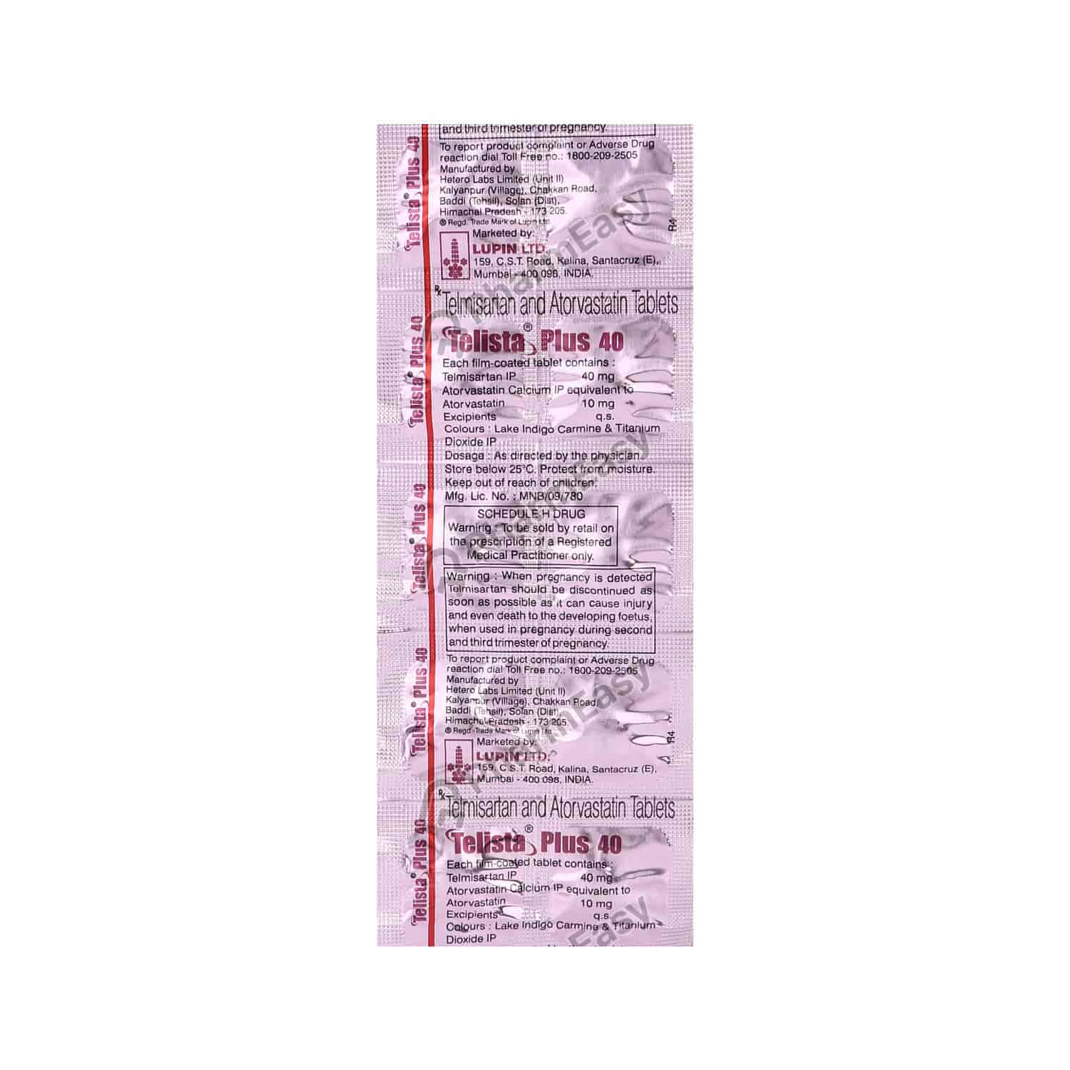 Telista Plus 40mg Tablet 10'S - Uses, Side Effects, Dosage, Composition ...