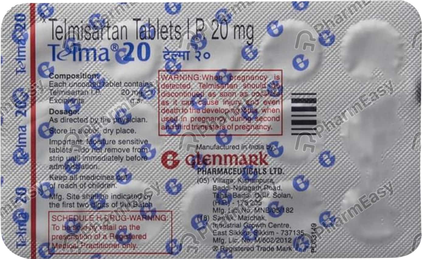 Telma 20 MG Tablet (10): Uses, Side Effects, Price & Dosage | PharmEasy