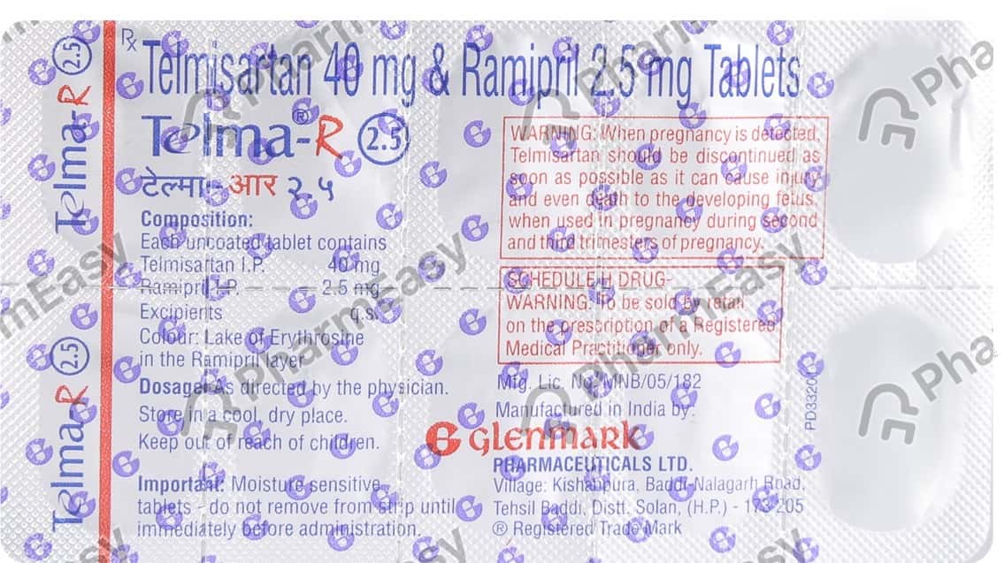 Telma R 2.5mg Tablet: Uses, Side Effects, Price & Dosage | PharmEasy