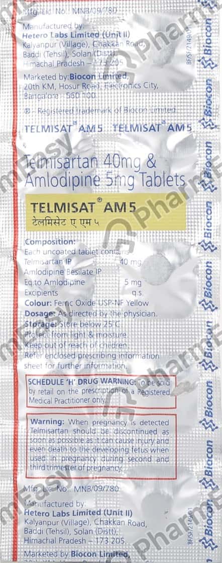 Telmisat Am 5mg Strip Of 10 Tablets: Uses, Side Effects, Price & Dosage ...
