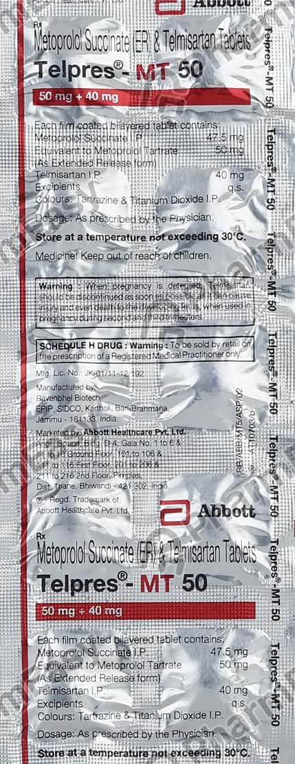 Telpres Mt 50mg Strip Of 10 Tablets: Uses, Side Effects, Price & Dosage ...