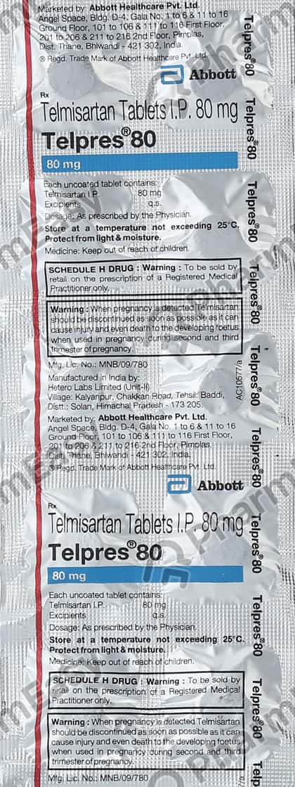Telpres 80 MG Tablet (10): Uses, Side Effects, Price & Dosage | PharmEasy