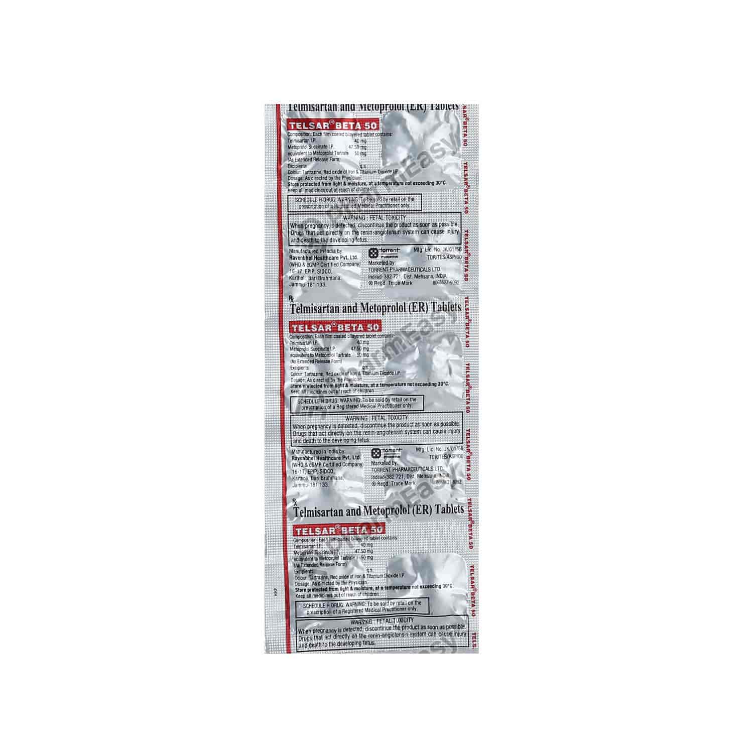 Telsar Beta 50mg Tab 10'S - Uses, Side Effects, Dosage, Composition ...