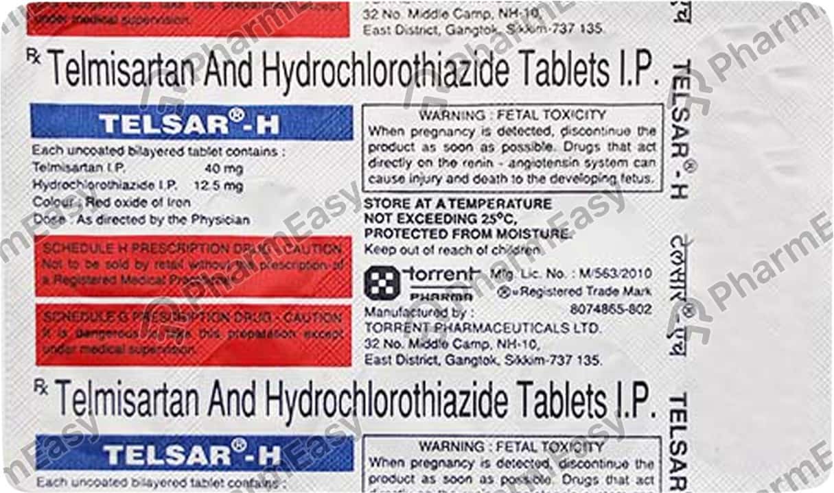 Telsar H 40mg Strip Of 10 Tablets: Uses, Side Effects, Price & Dosage ...