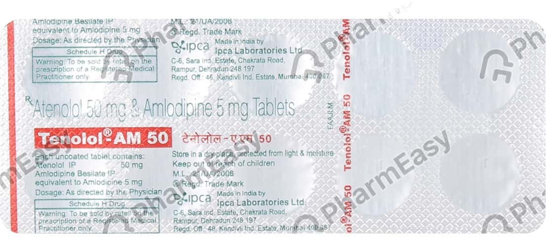 Tenolol Am 50mg Strip Of 10 Tablets: Uses, Side Effects, Price & Dosage ...