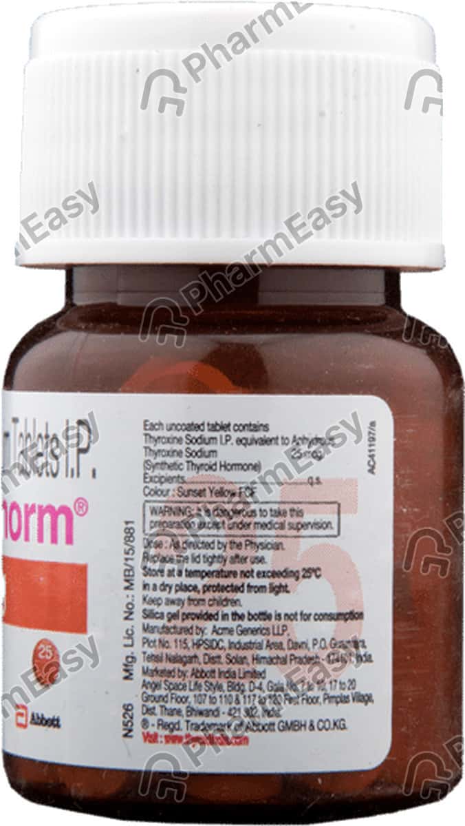 Thyronorm 25 MCG Tablet (100): Uses, Side Effects, Price & Dosage ...