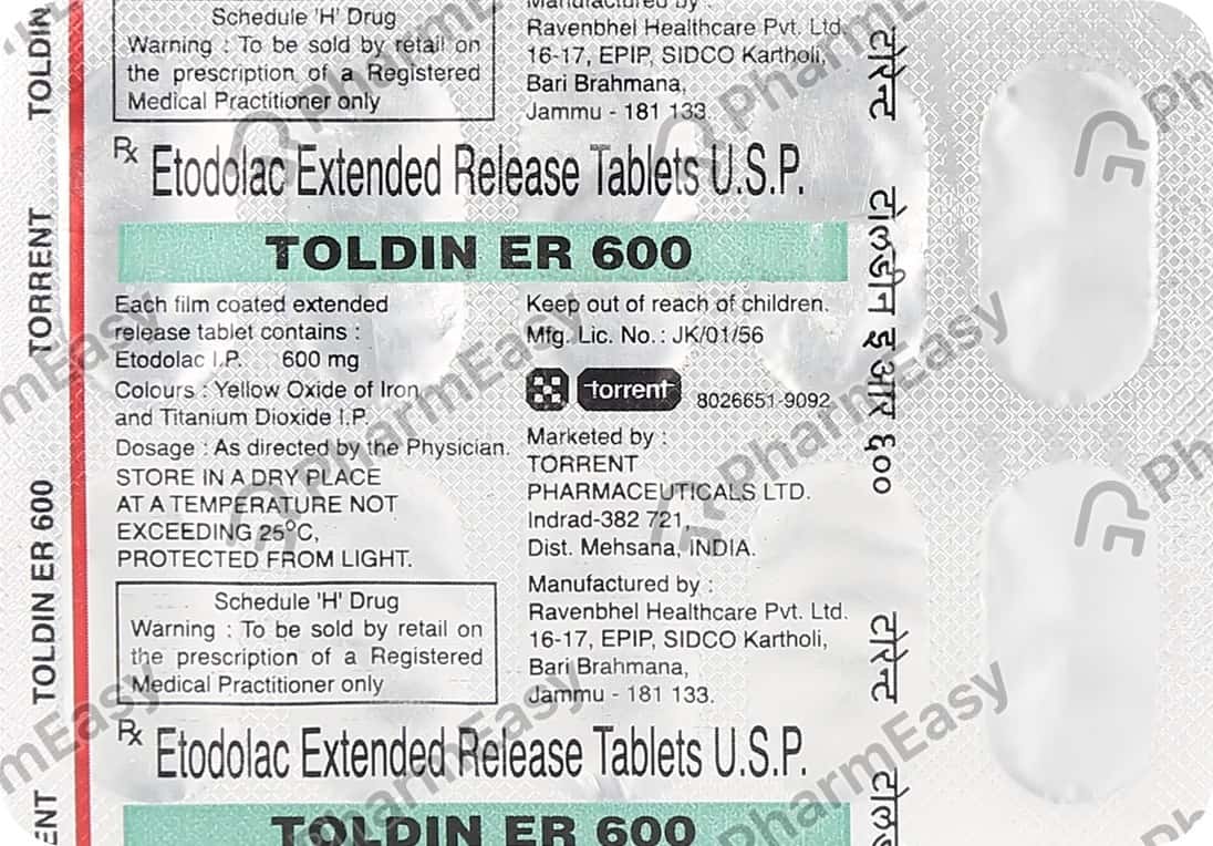 Toldin Er 600 MG Tablet (10): Uses, Side Effects, Price & Dosage ...