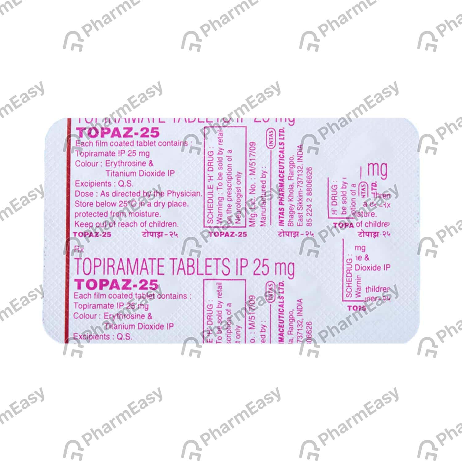 Topaz 25 MG Tablet (10): Uses, Side Effects, Price & Dosage | PharmEasy