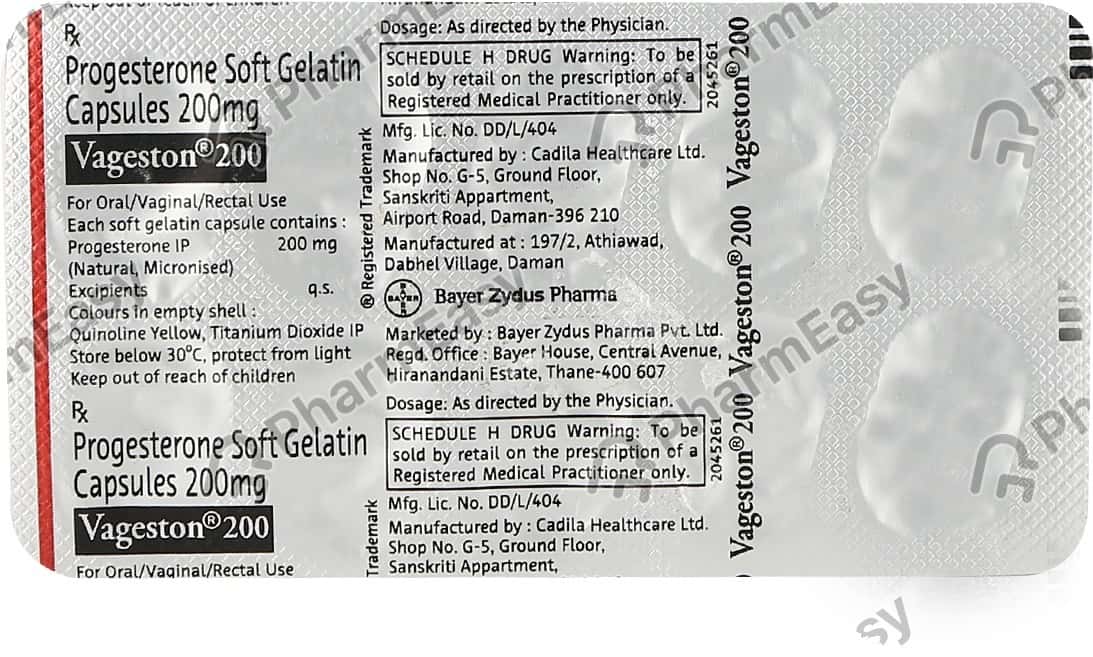 Vageston 200 MG Oral/Vaginal/Rectal Capsule (10): Uses, Side Effects ...