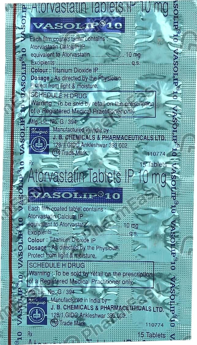 Vasolip 10 MG Tablet (15): Uses, Side Effects, Price & Dosage | PharmEasy