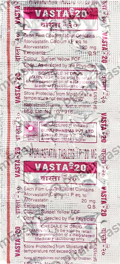 Vasta 20 MG Tablet (10): Uses, Side Effects, Price, Dosage ...