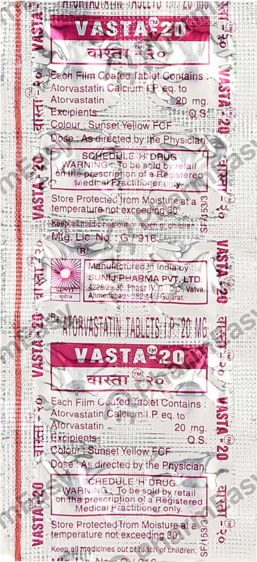 Vasta 20 MG Tablet (10): Uses, Side Effects, Price & Dosage | PharmEasy