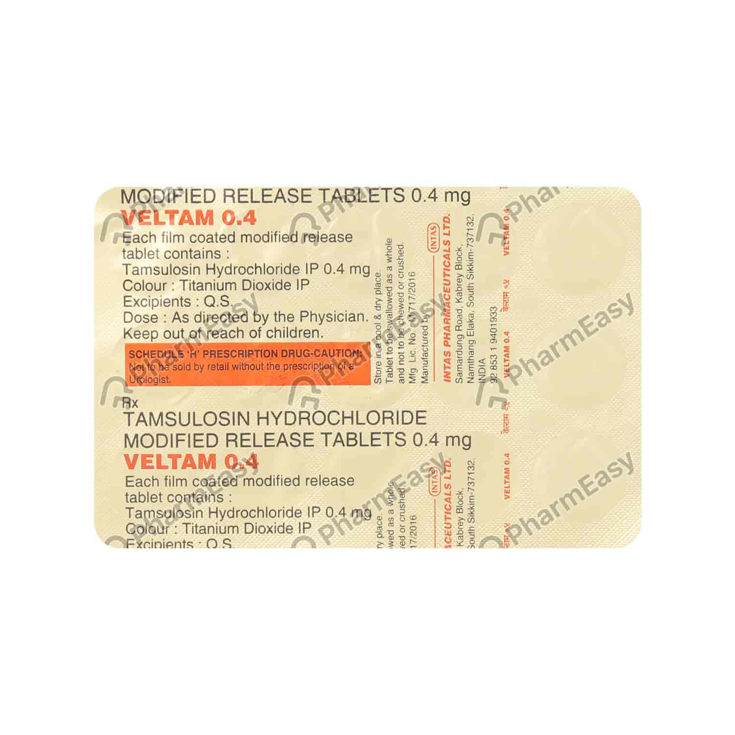 Buy Veltam 0.4mg Strip Of 15 Tablets Online at Flat 18% OFF* | PharmEasy