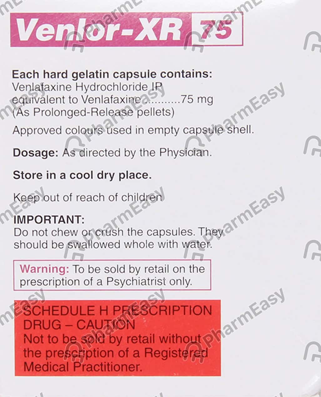 Venlor Xr 75 MG Capsule (10): Uses, Side Effects, Price & Dosage ...