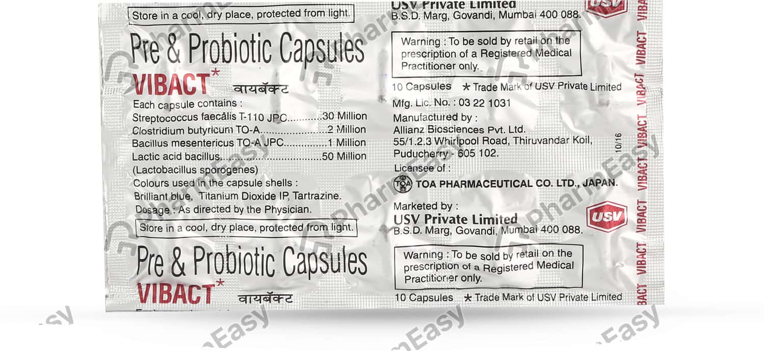 Vibact Strip Of 10 Capsules: Uses, Side Effects, Price & Dosage | PharmEasy