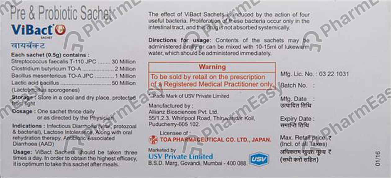 Vibact 50 M Oral Powder (0.5): Uses, Side Effects, Price & Dosage ...