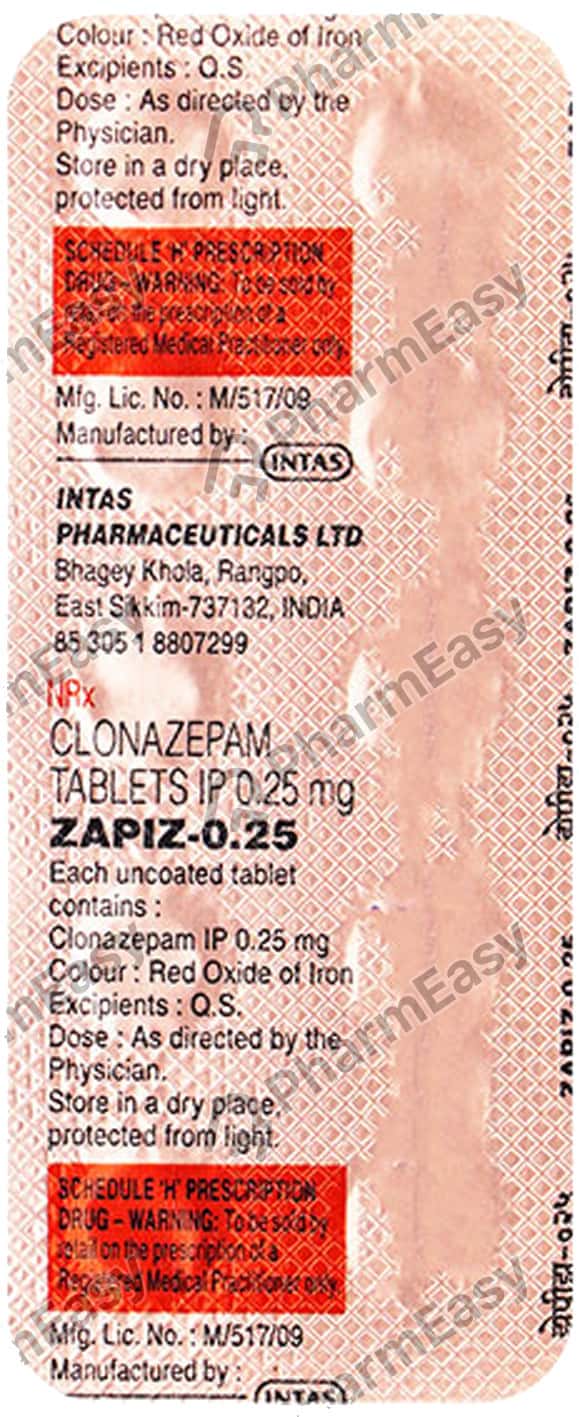 Zapiz 0.25 MG Tablet (10): Uses, Side Effects, Price & Dosage | PharmEasy