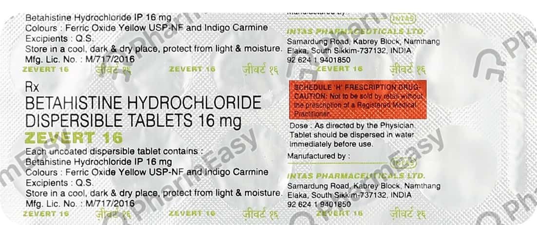 Zevert Dt 16 MG Tablet (10): Uses, Side Effects, Price & Dosage | PharmEasy