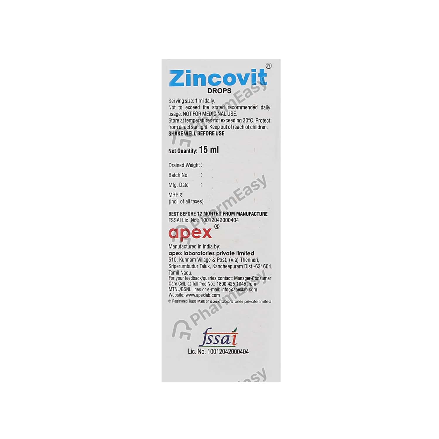 Buy Zincovit Drops 15ml Online at Flat 18% OFF* | PharmEasy
